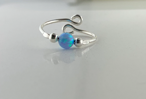 Blue Opal Bead - Sterling Silver Adjustable Toe Ring - TRA82 SS – toe ...